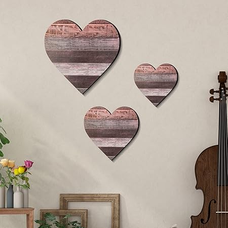 Amazon.com: Chitidr 3 Pieces Heart Shaped Wood Sign Heart-Shaped Wooden ...