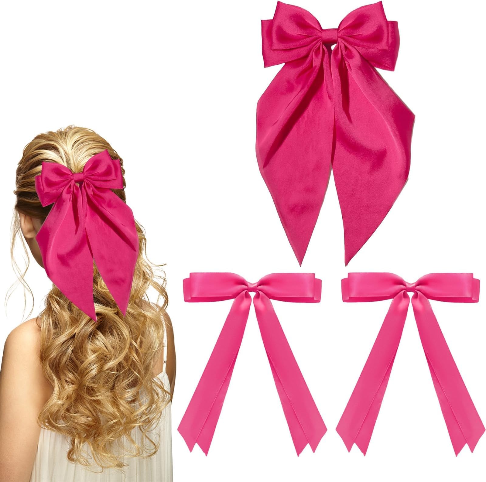 Amazon.com : Glitter Pink Checkered Buffalo Plaid Hair Bows 4'' for ...
