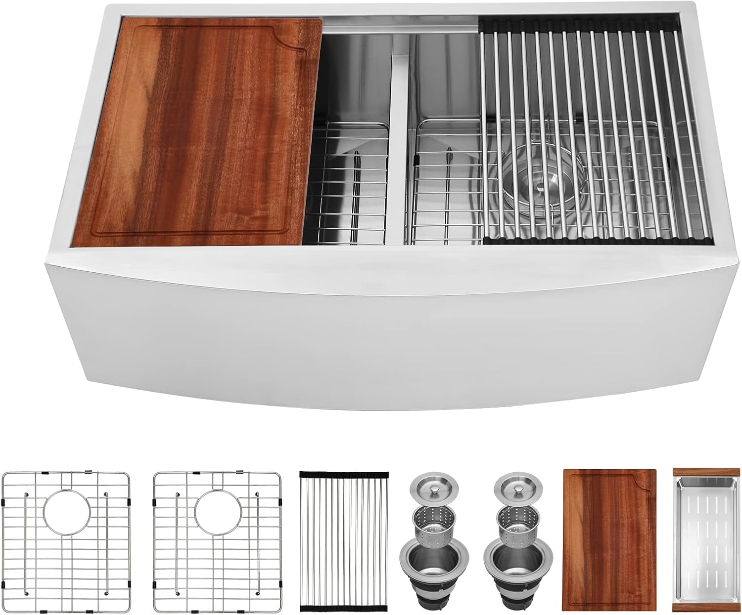 33 Farmhouse Sink Double Bowl - Logmey 33 inch Stainless Steel Apron ...