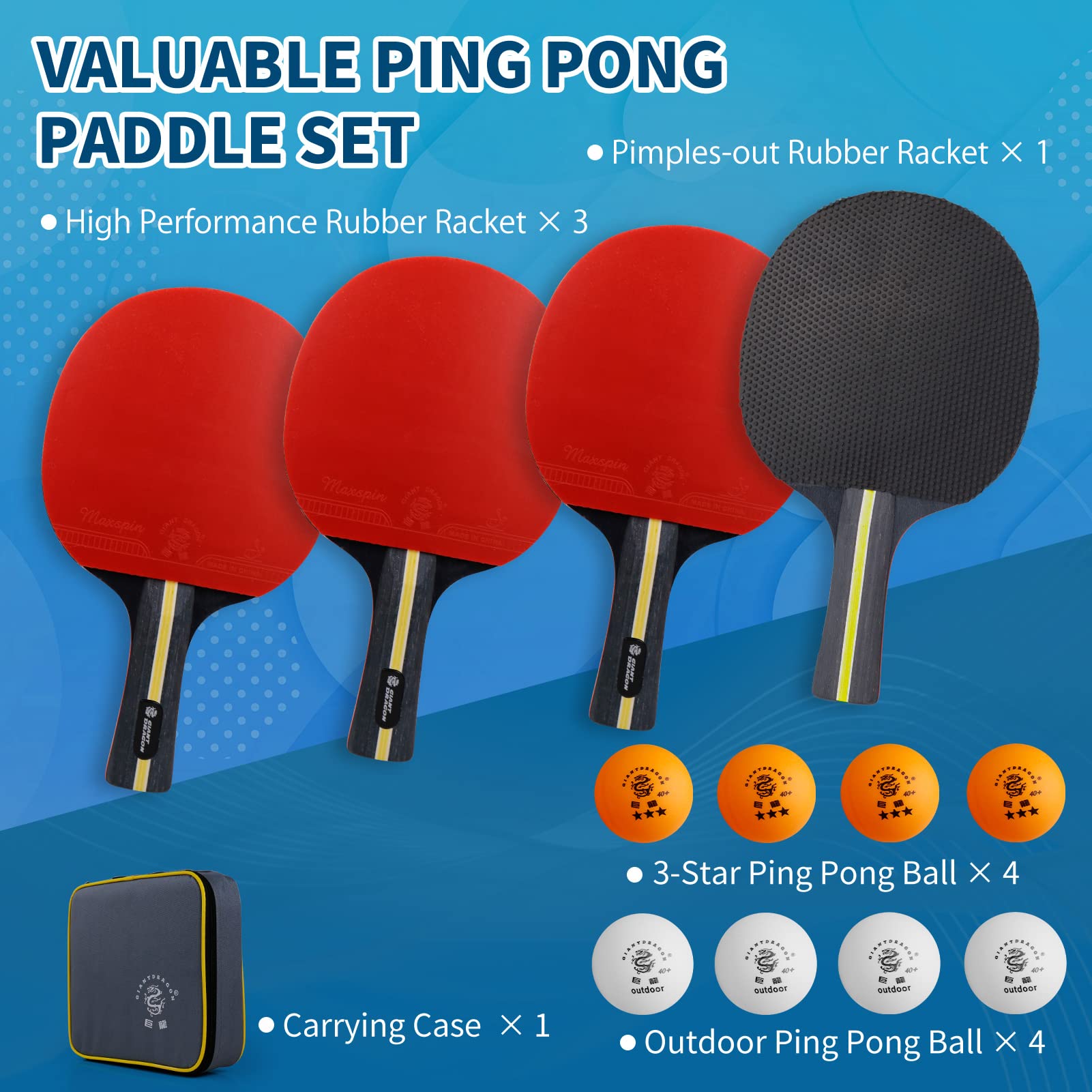 Ping Pong Paddles Set Of 4 MaxMVMT 4-Player Ping Pong Set - Carbon ...