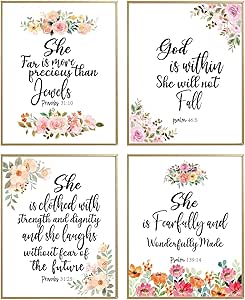Amazon.com: Flowers Bible Verse Wall Art Posters, Christian Wall Decor ...
