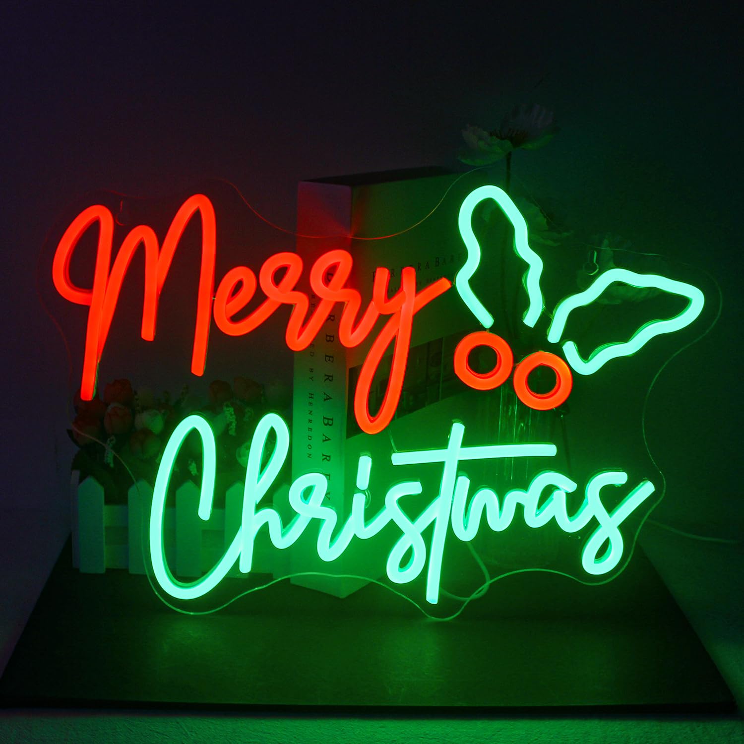 Amazon.com : JURONGYILU Holly Berry Merry Christmas Neon Sign Red Green ...