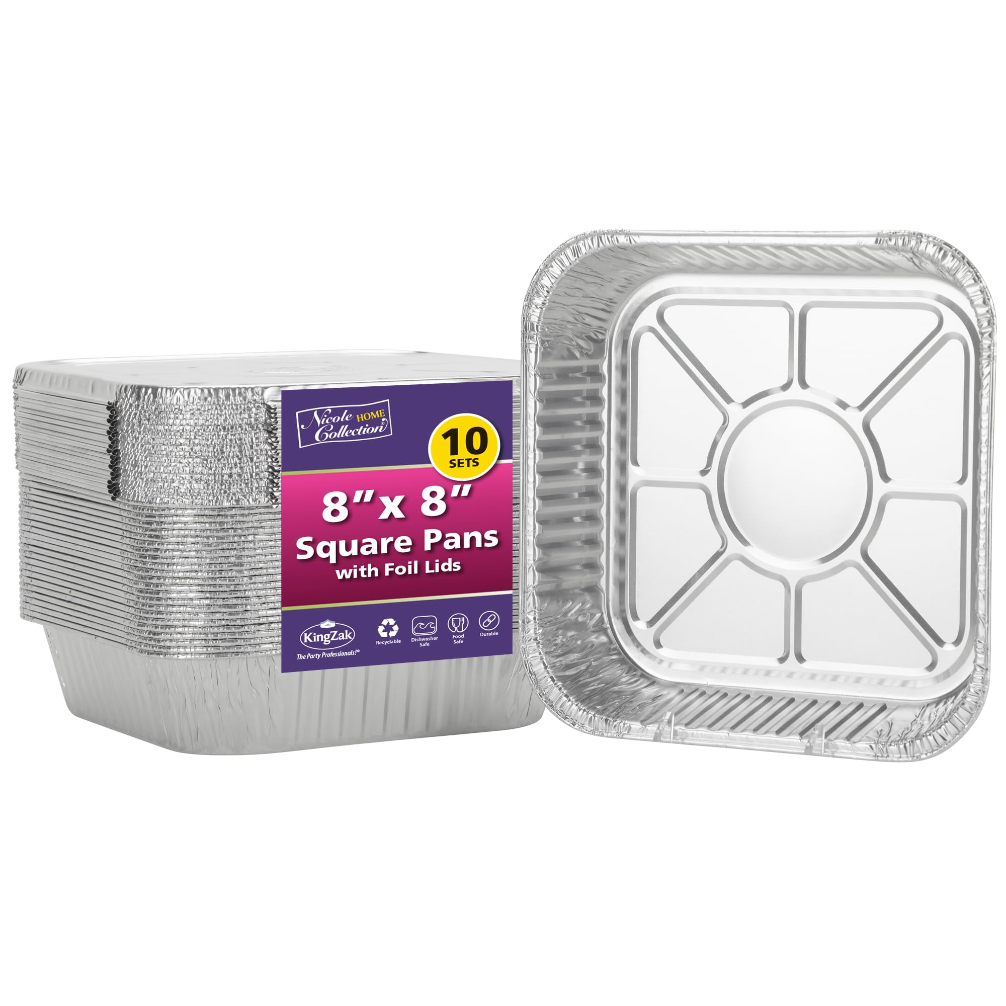 Amazon.com: 8x8 Aluminum Pans With Lids (10 Pack) 8 Inch Foil Pans With ...