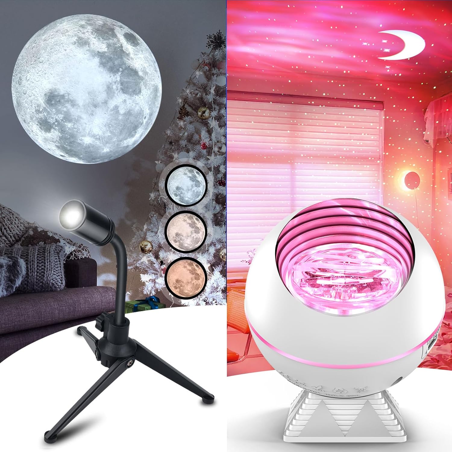 Upgrade Non-Fade Moon Projector Night Light HD Image Northern Lights ...