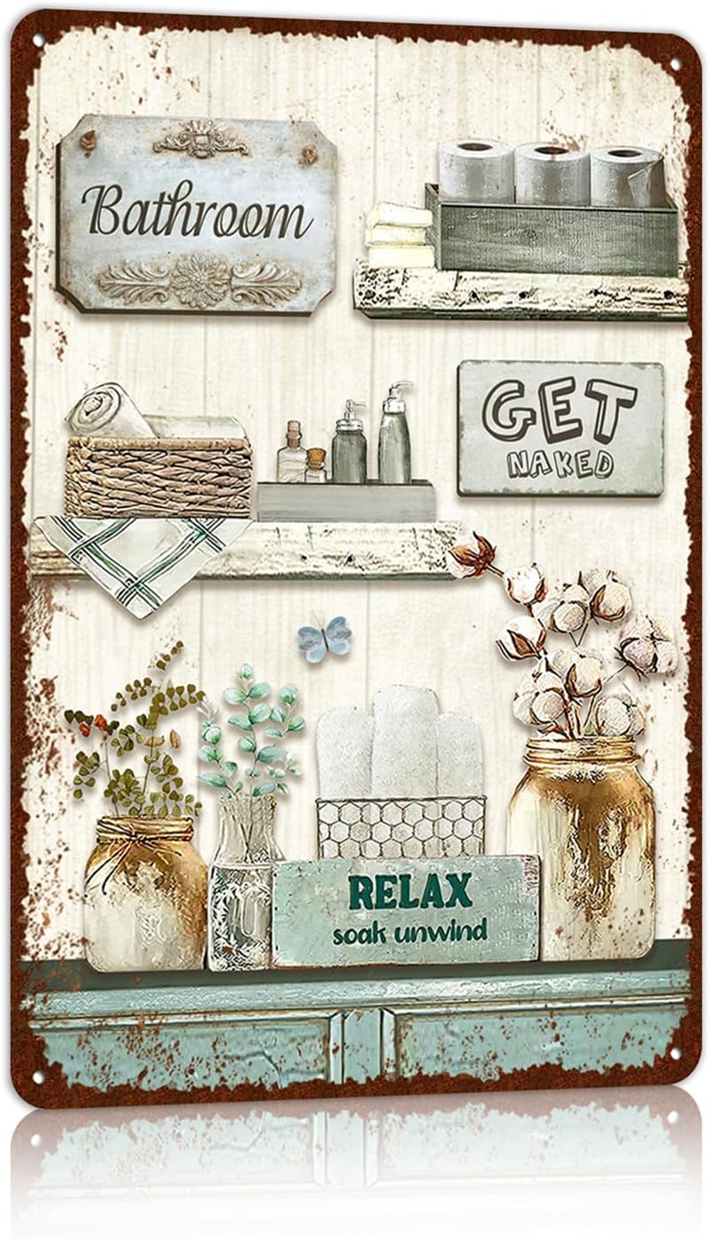 Amazon.com: TREEPERI Vintage Farmhouse Bathroom Metal Tin Signs Rustic ...