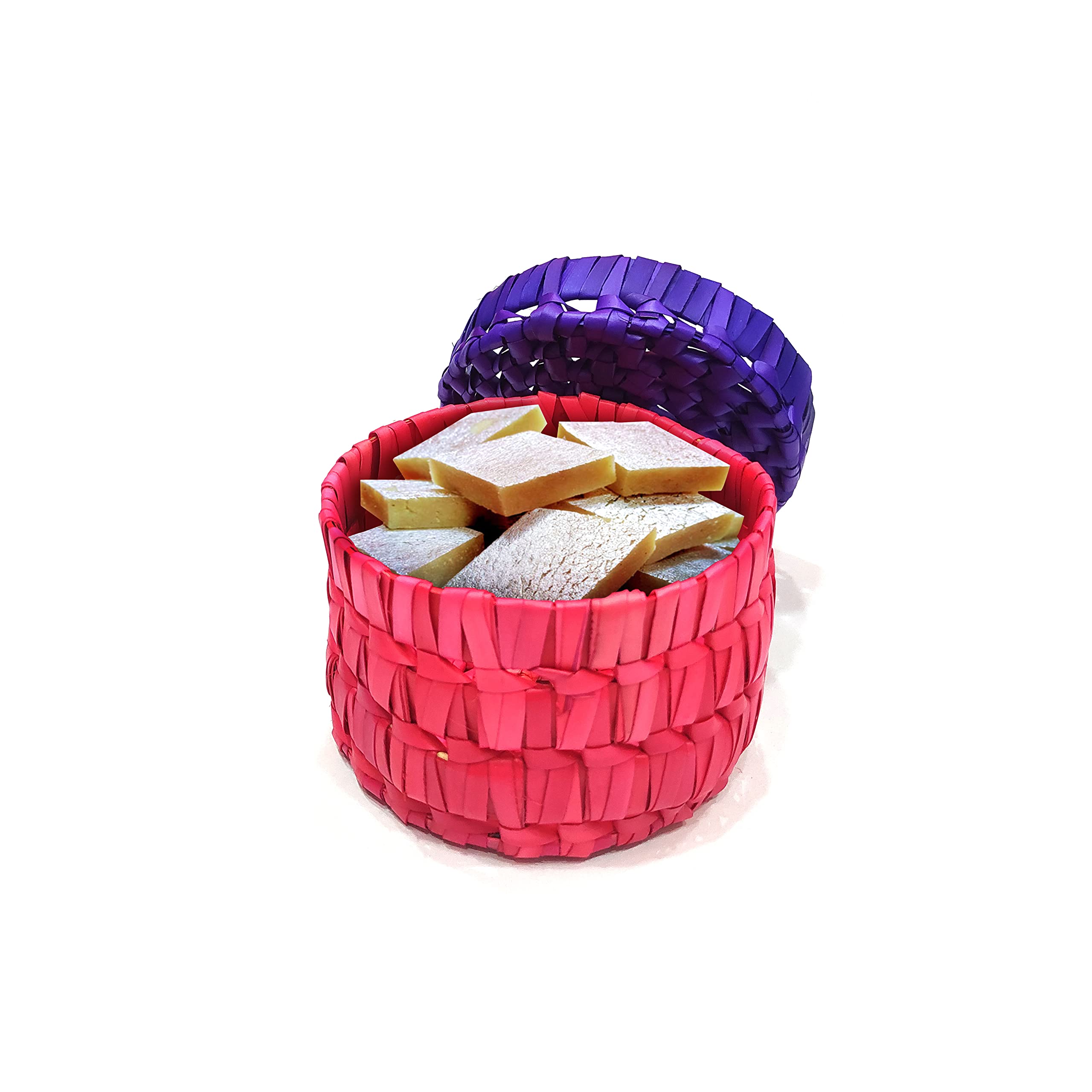 Buy MITAKSI CRAFTS Palm Leaf box - Storage box - Handmade - Round ...