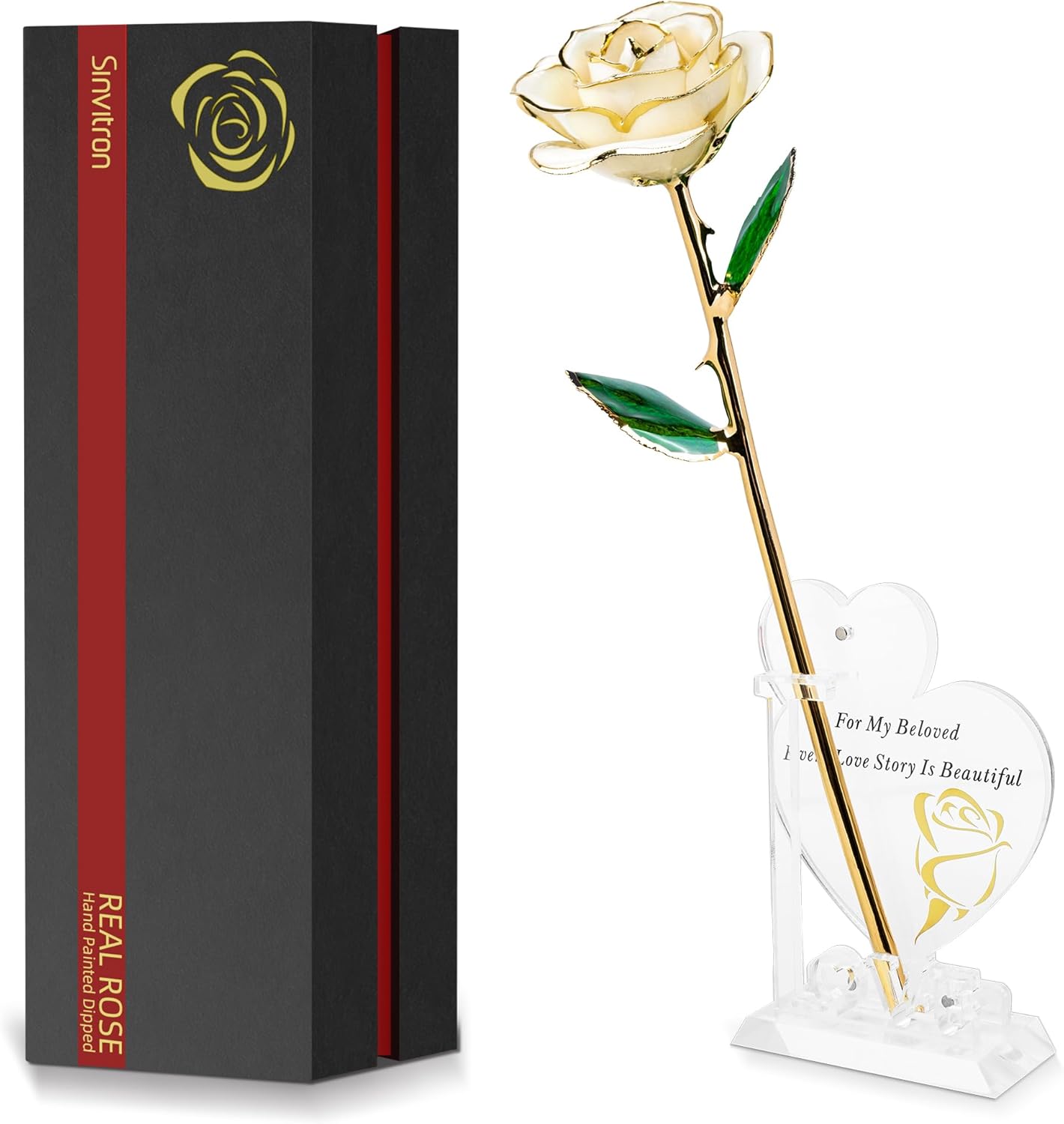 Amazon.com: Sinvitron Gold Dipped Rose 24K Real Rose, Long Stem Hand ...
