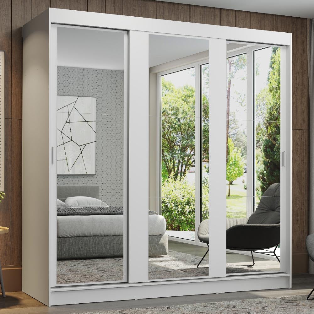 Madesa 3 Sliding Doors 3 Mirrors Wardrobe Ample Storage Wooden Almirah ...
