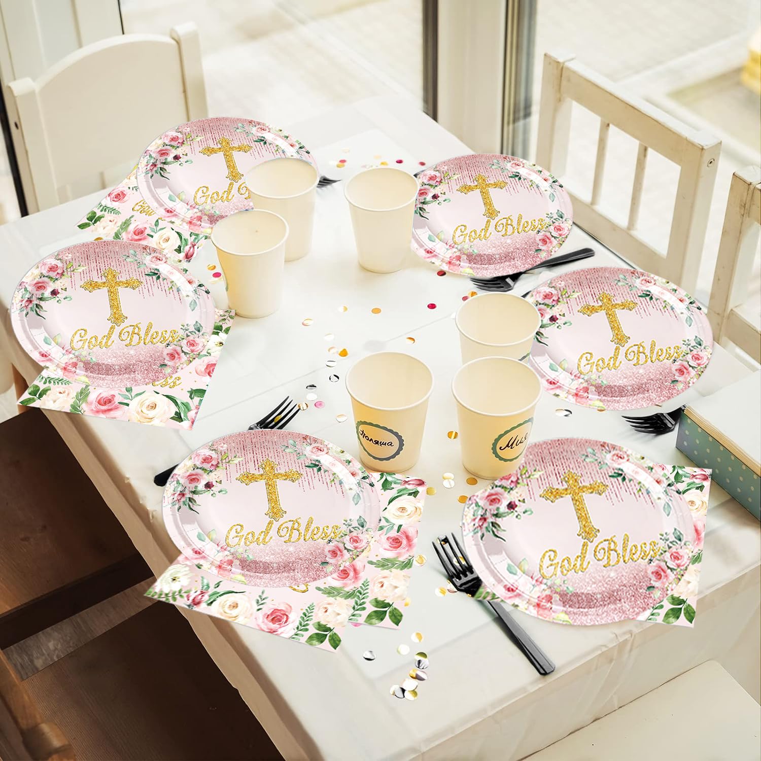 Snapklik.com : Pink God Bless Plates And Napkins Baptism First Holy ...