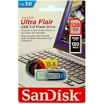 SanDisk Ultra Flair 128 GB USB 3.0 Flash Drive, Upto 150MB/s read ...