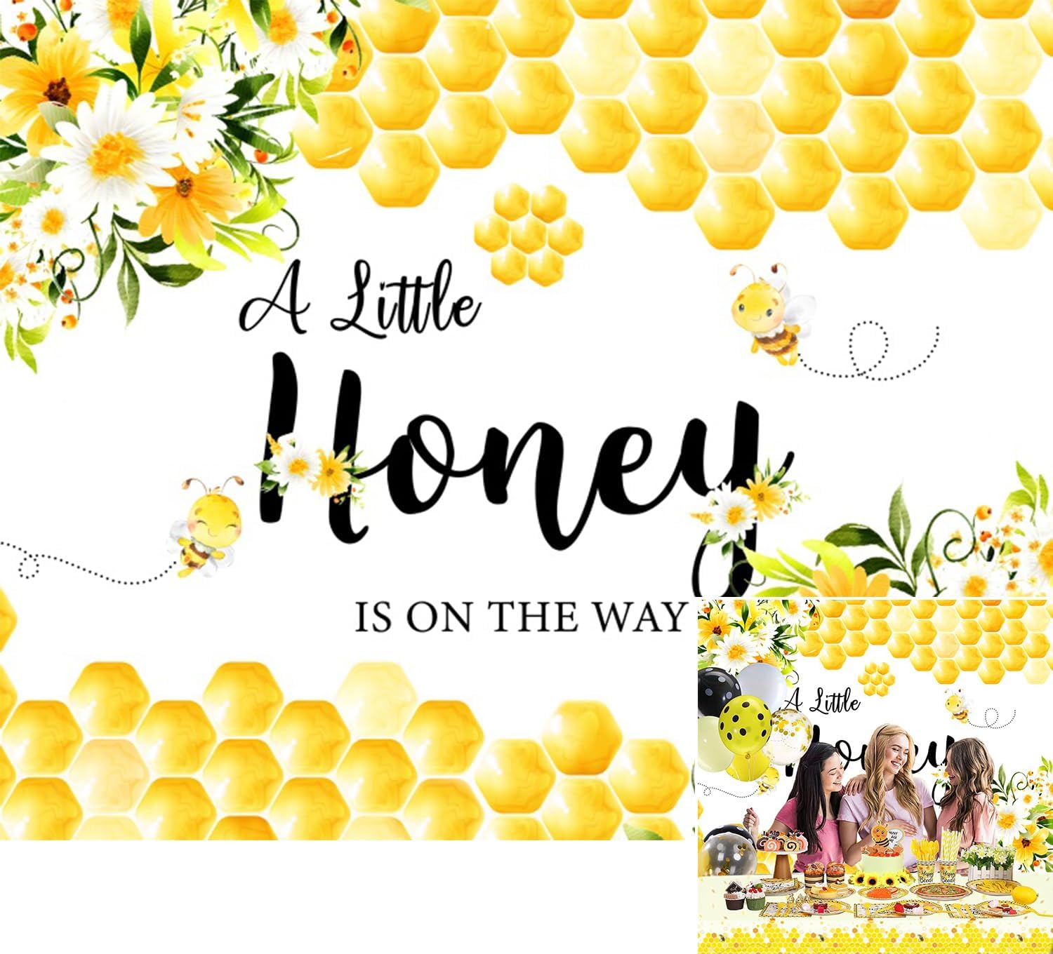 Amazon.com : Bee Backdrop Yellow Daisy Flowers Honeycomb Baby Shower ...