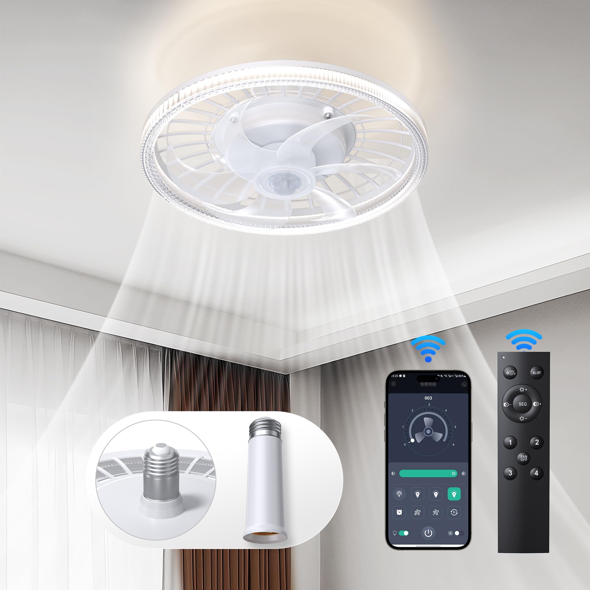 Socket Ceiling Fan Light Bedroom:13 Inch Small Ceiling Fans with Lights ...