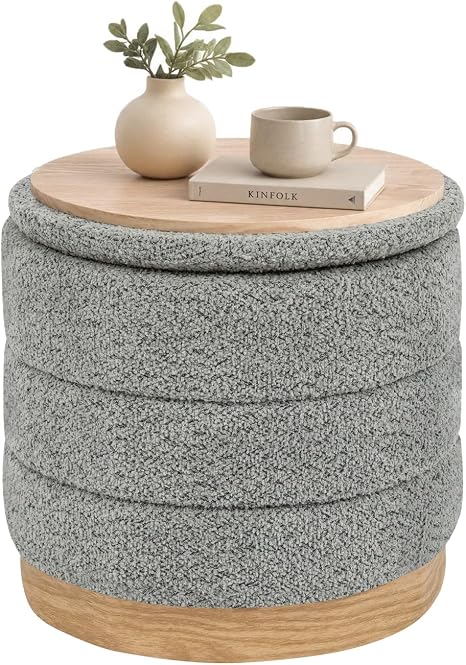 Amazon.com: B FSOBEIIALEO Round Storage Ottoman with Tray, Folding ...