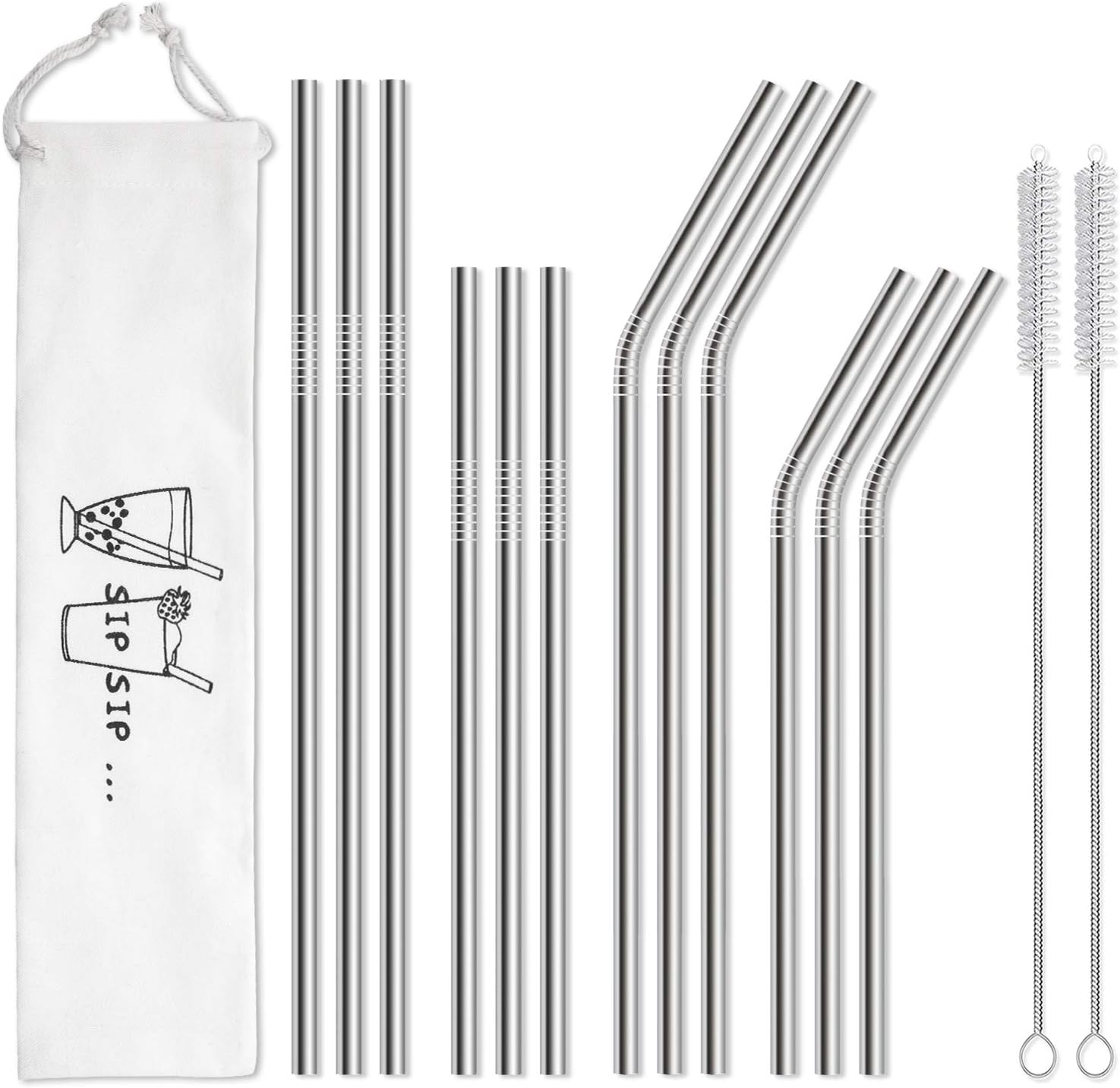 Amazon.com: Hiware 12-Pack Reusable Stainless Steel Metal Straws with ...