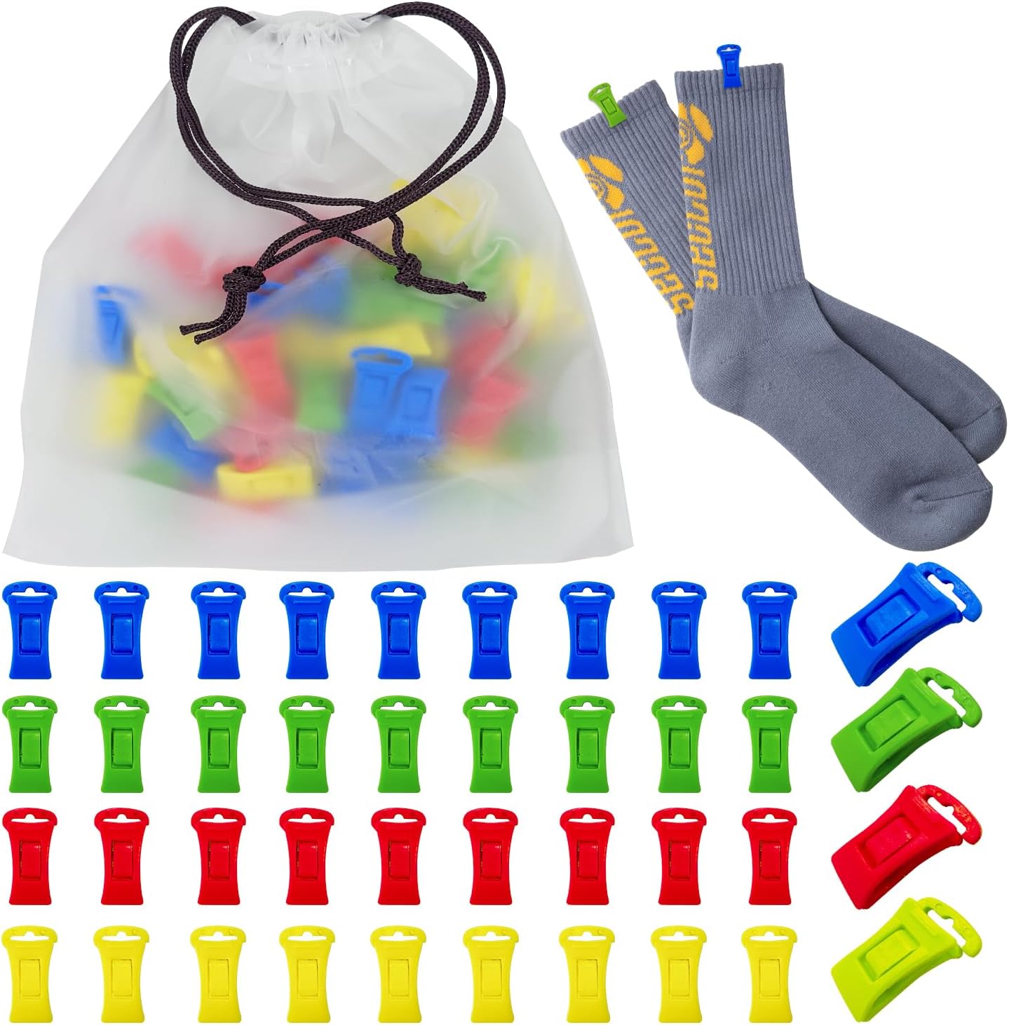 KFDDRN Pack of 60 Multi-Purpose Sock Holder, Hanging Socks, Drying ...