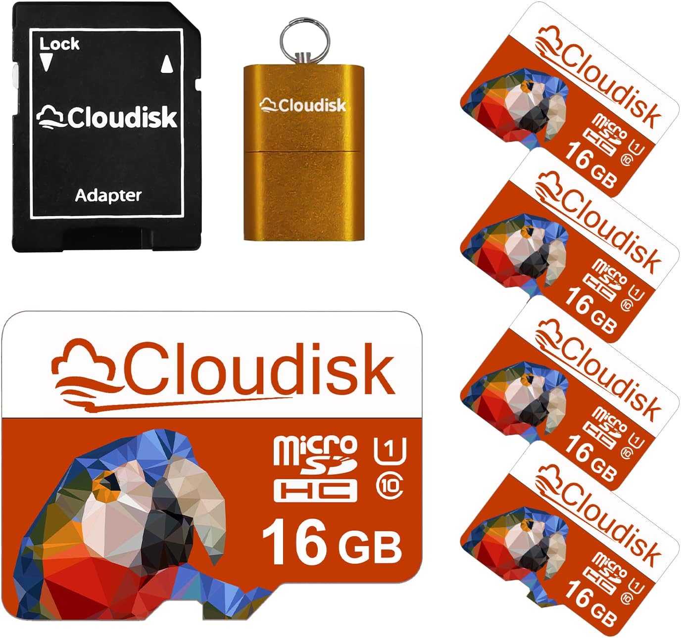 Amazon.com: Cloudisk Pack of 5 Parrot-Prime Micro SD Card 16GB Flash ...