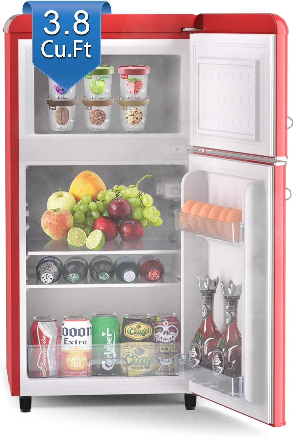 Amazon.com: 2-Door Retro Mini Fridge with Freezer,Compact Refrigerator ...