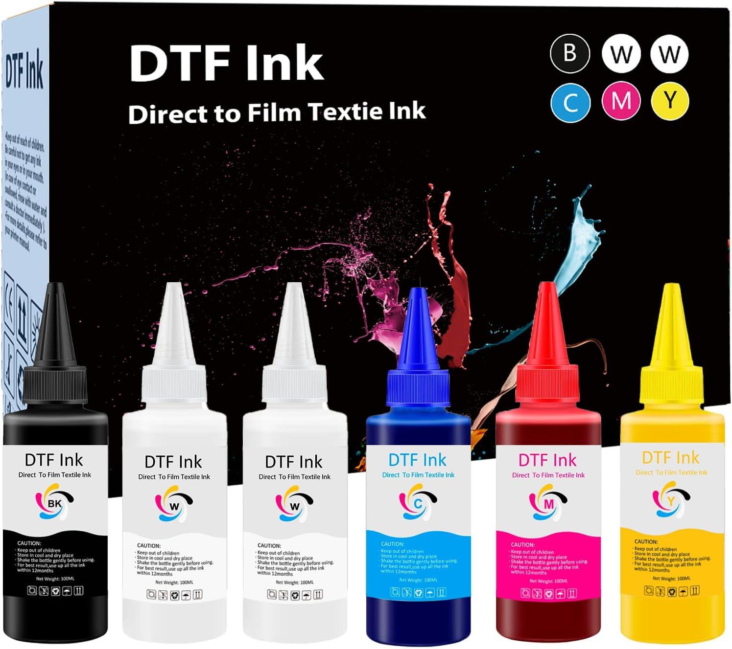 Amazon.com: Chipink DTF Ink 6x100ml,Premium DTF Transfer Ink Refill for ...