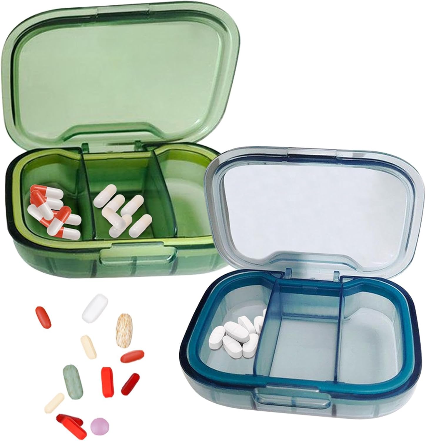 Pack of 2 Pill Box 3 Compartments Morning Lunch Evening Travel Small ...