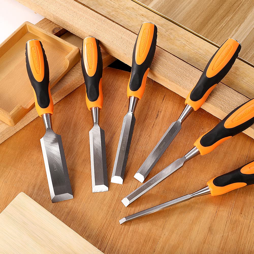 ASNOMY 6 Pieces Wood Chisel Set, Cr-V Construction Chisels With PVC ...