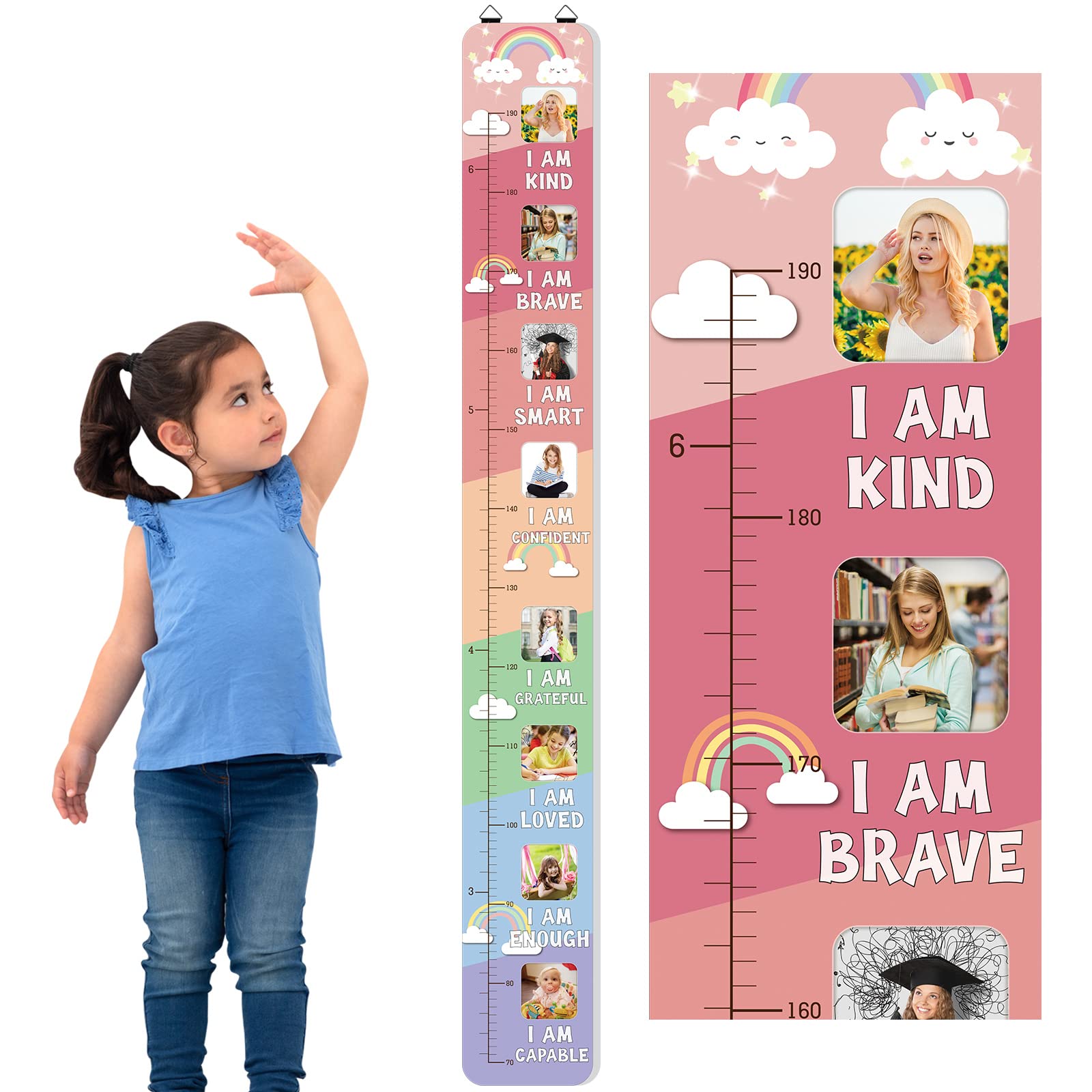 Kanayu Wood Growth Chart for Kids with Photo Windows Rainbow Height ...