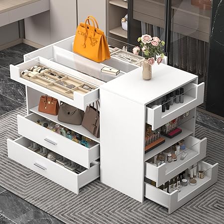 Amazon.com: Closet Island with Drawers, 9 Drawers & 2 Shelves – White ...