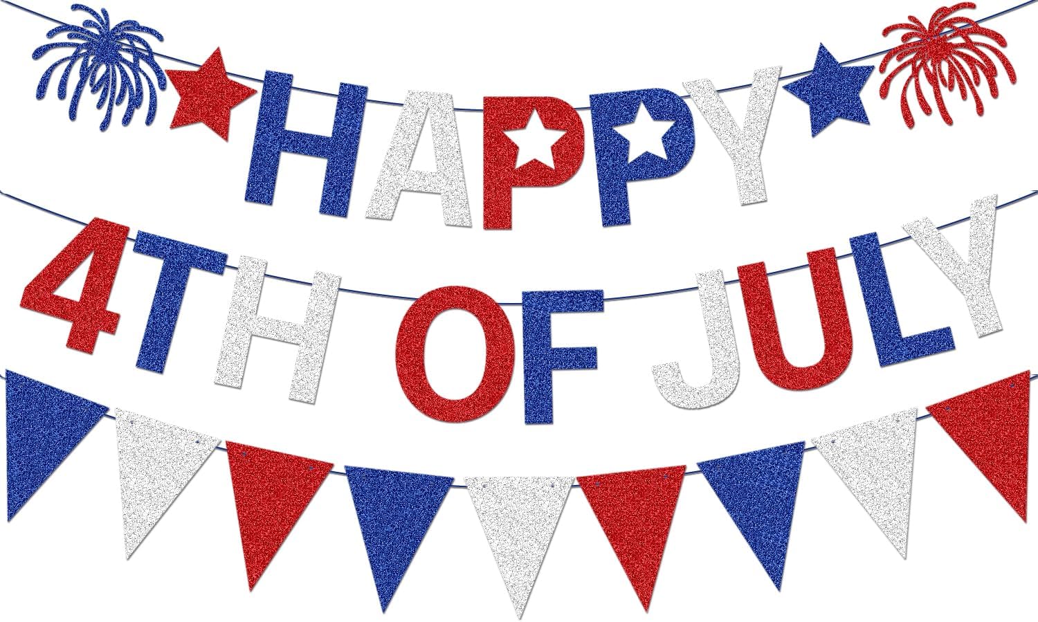 Amazon.com: Happy 4th of July Banner, Red White Blue Glitter 4th of ...
