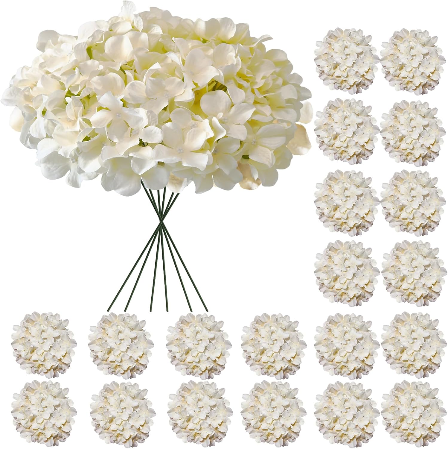 Amazon.com: Hydrangea Artificial Flowers, 20 Pcs Champagne Hydrangea ...