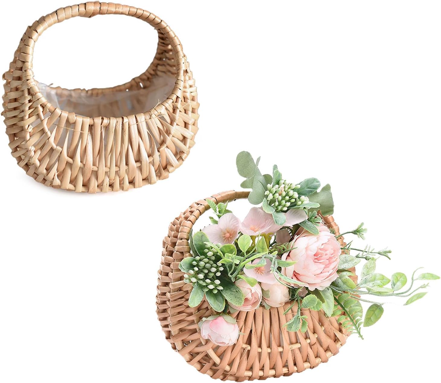 Amazon.com: Lyellfe 2 Pack Small Wicker Basket with Handle, Woven ...