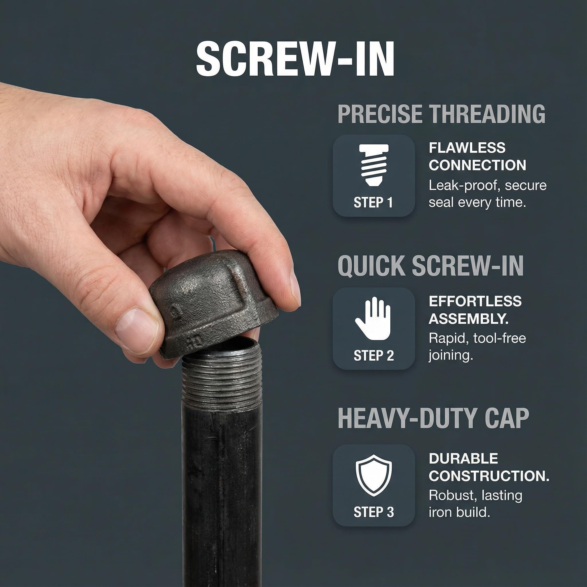 Snapklik.com : 6 Pack 3/4 Inch Malleable Cast Iron Pipe Cap Industrial ...