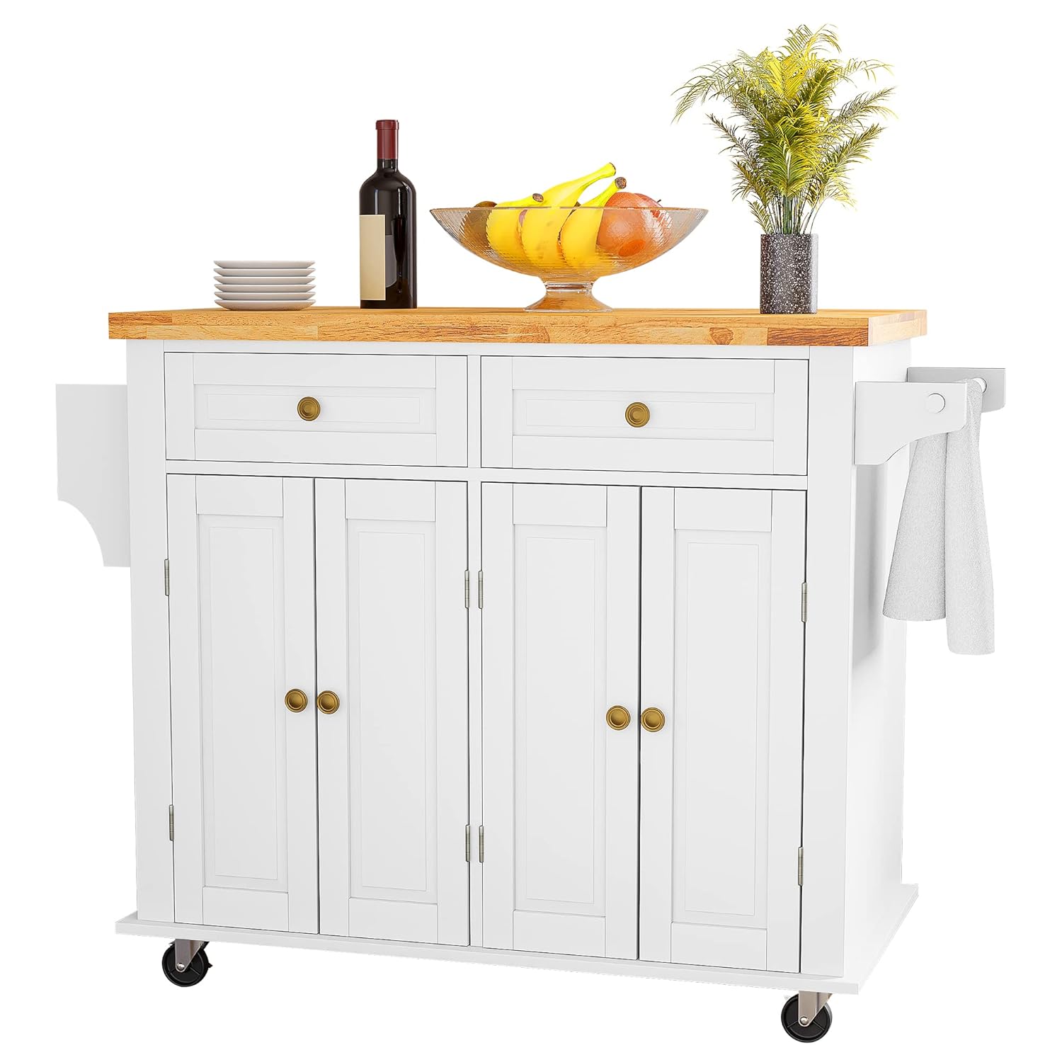 Squireewo Kitchen Cart with Wood Top Breakfast Bar, Rolling Mobile ...
