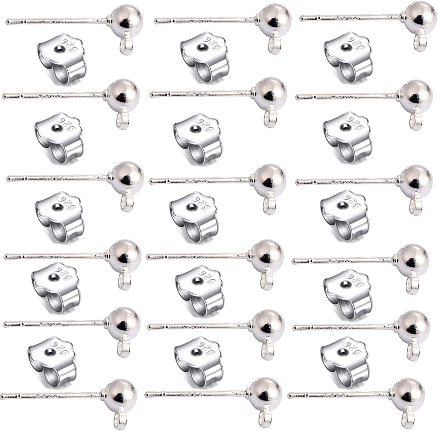 Amazon.com: 25Pair 925 Sterling Silver Earrings Posts Flat Pad Ear Stud ...