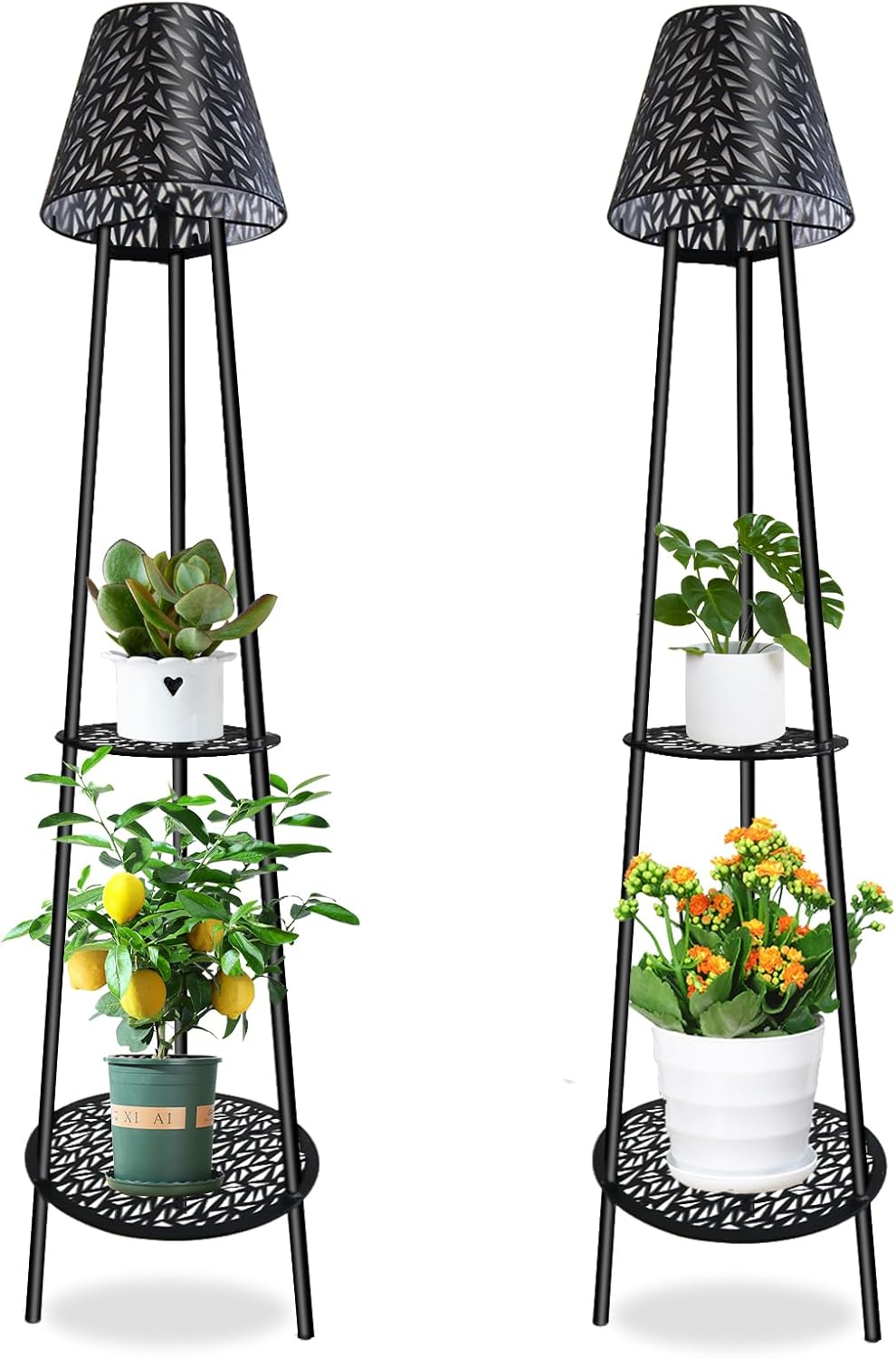 Kweetle 45" Metal Solar Floor Lamps Outdoor with 2 Plant Stands, 2 Pack ...