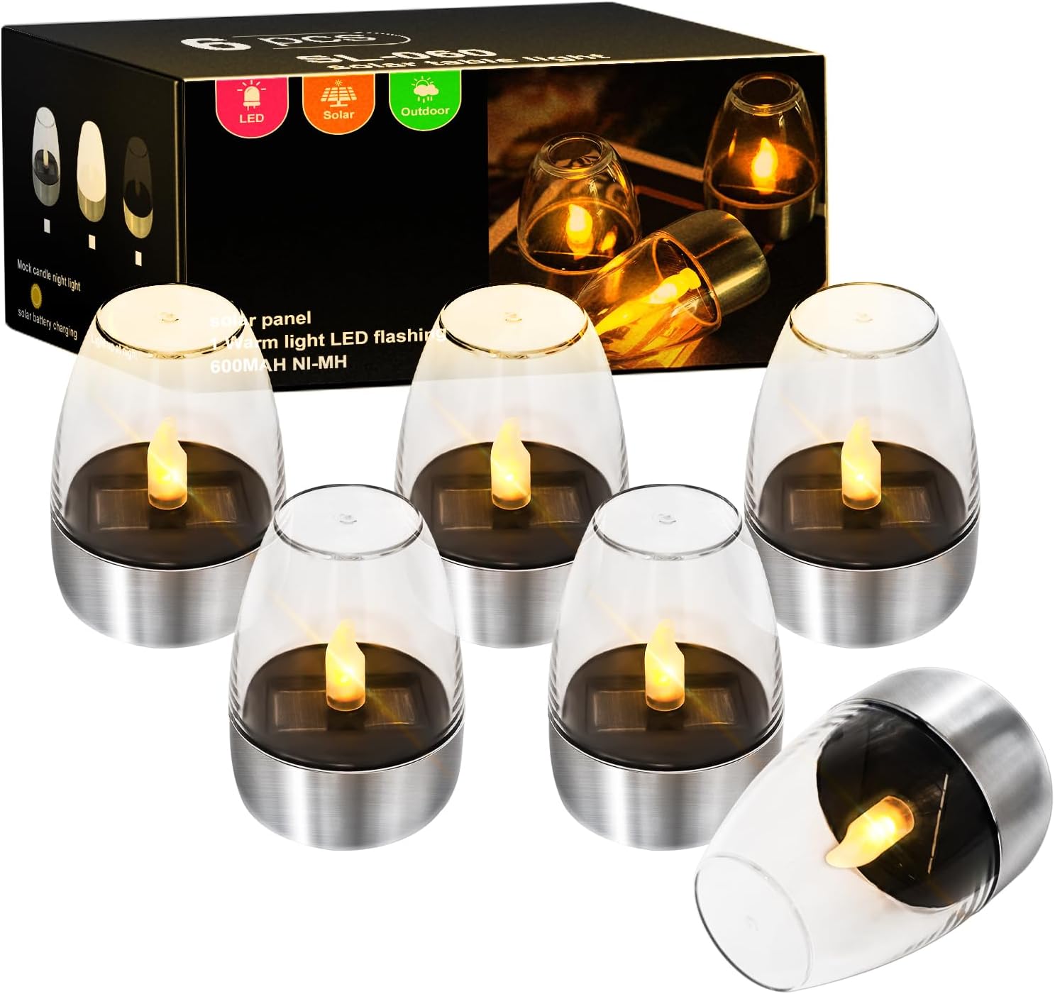 ISUNMEA Solar Candles Outdoor Waterproof, 6 Pack Flickering Flameless ...
