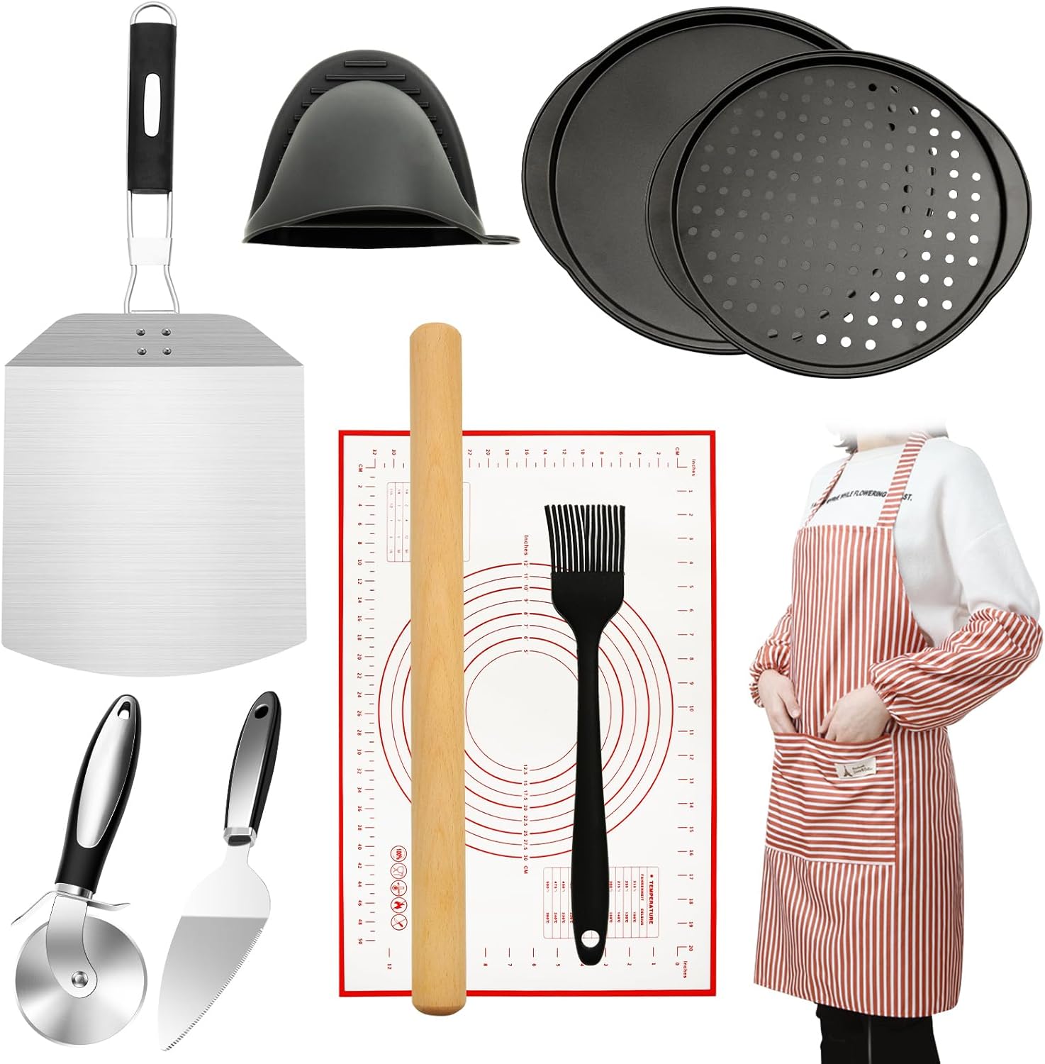 Amazon.com: AOFUXTI 11PCS Pizza Peel Pizza Pan Set - Pizza Oven ...