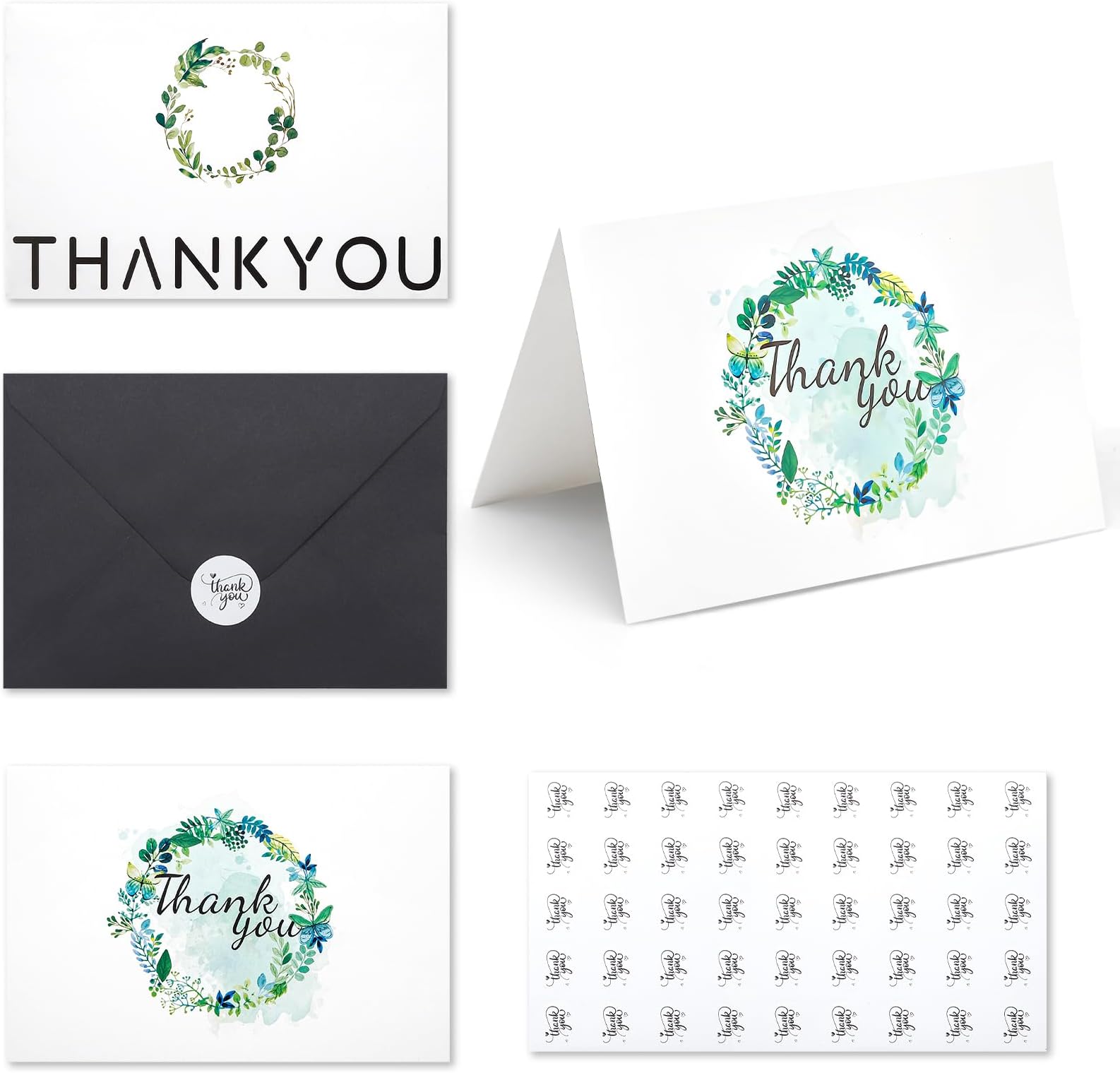 Amazon.com : 120 Pack Thank You Cards with Black Envelopes & Stickers ...