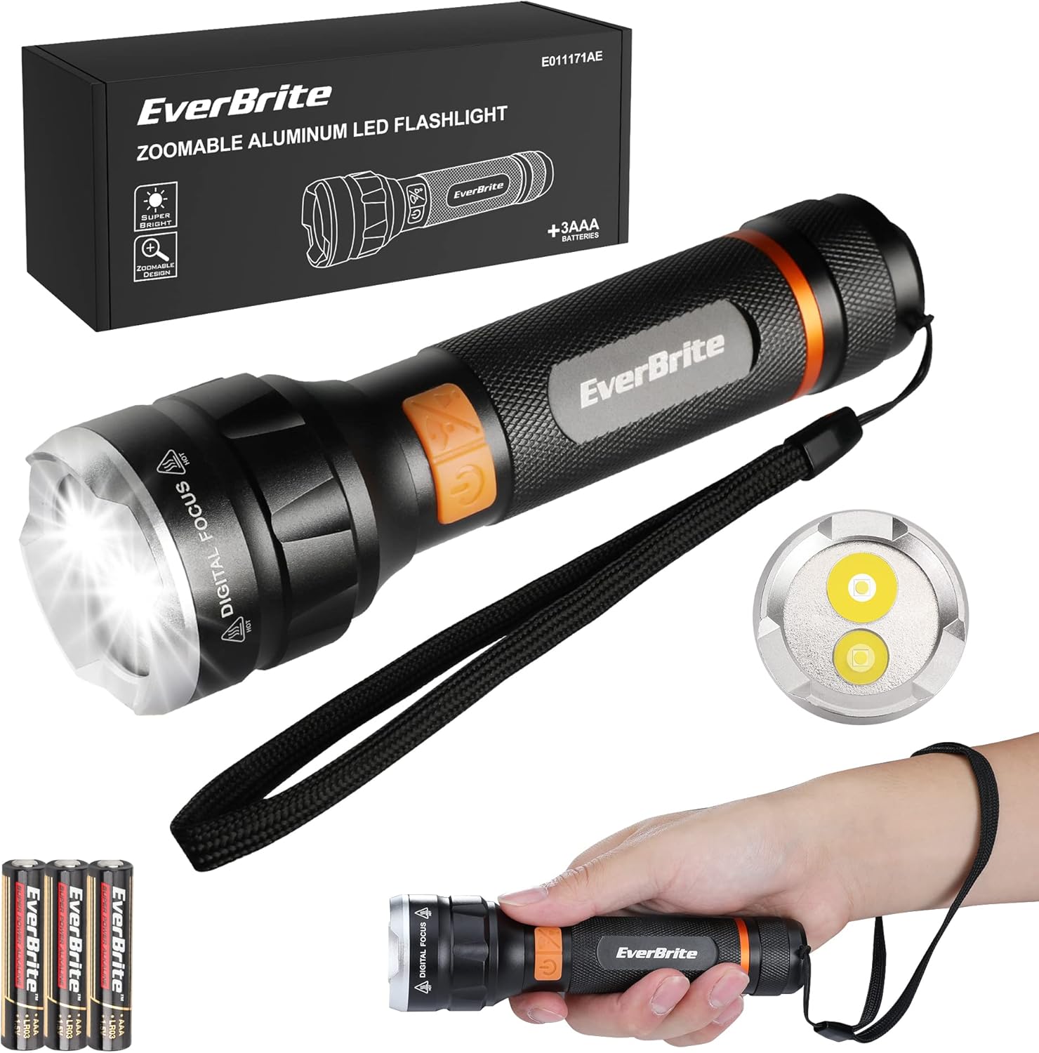 EverBrite LED Flashlight High Lumens, Super Bright, Zoomable Aluminum ...