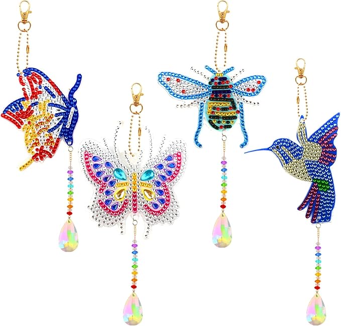 4 Pcs Diamond Painting Keyrings, 5D DIY Diamond Painting Wind Chimes ...
