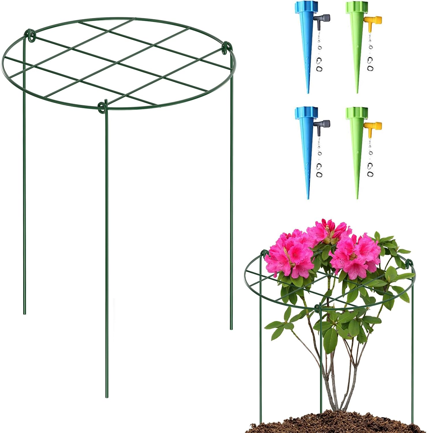 4 Pack Round Grow Through Plant Supports, Metal Grow Through Grid with ...