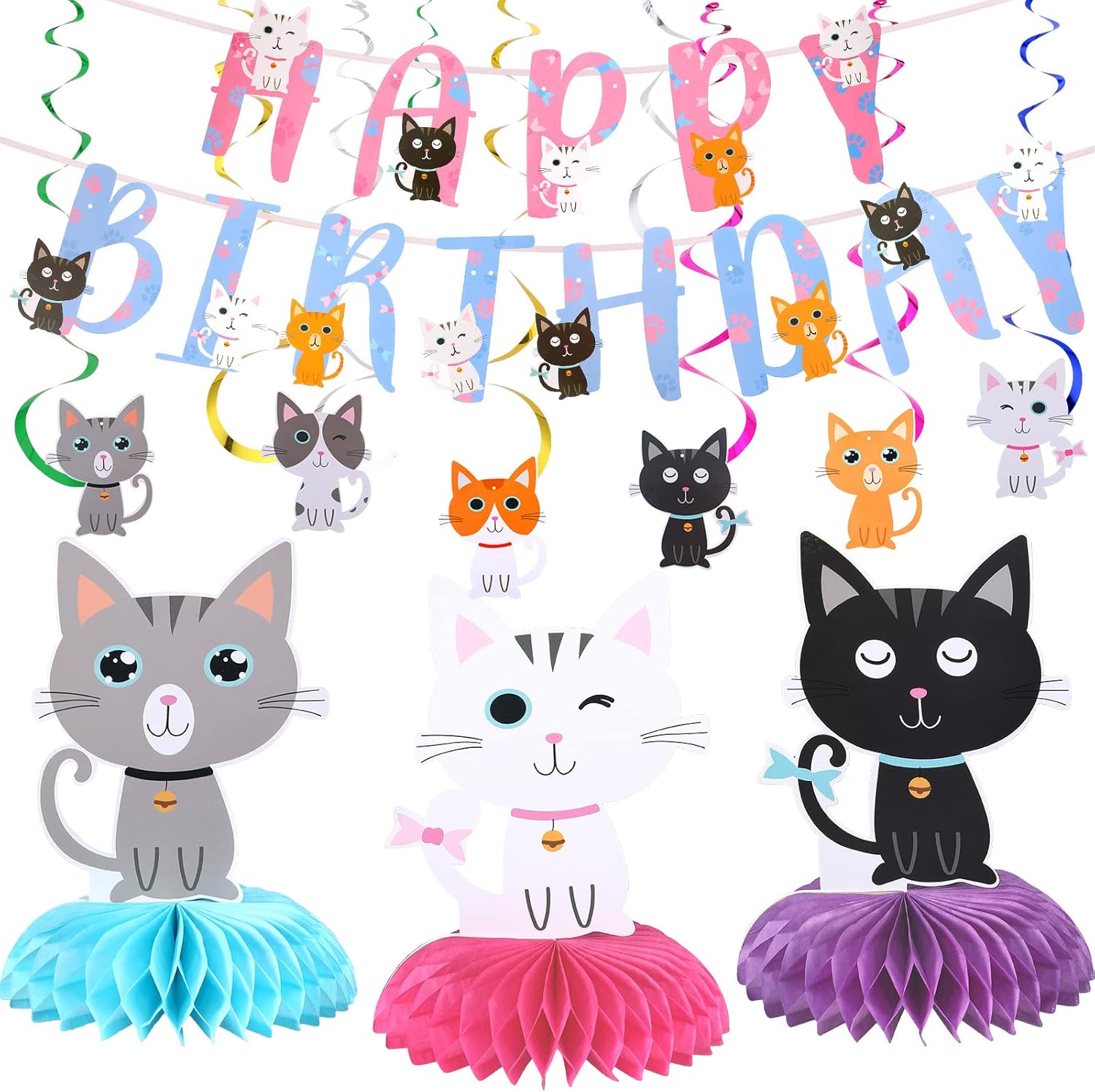 Amazon.com: Chinco 16 Pcs Cat Theme Birthday Party Decorations Party ...