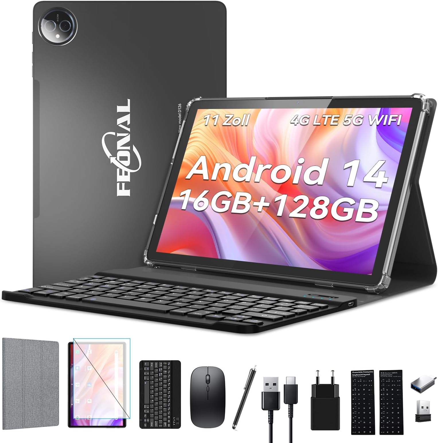 2025 Neueste Tablet 11 Zoll Android 14 Tablets,Tablet mit Tastatur Maus ...