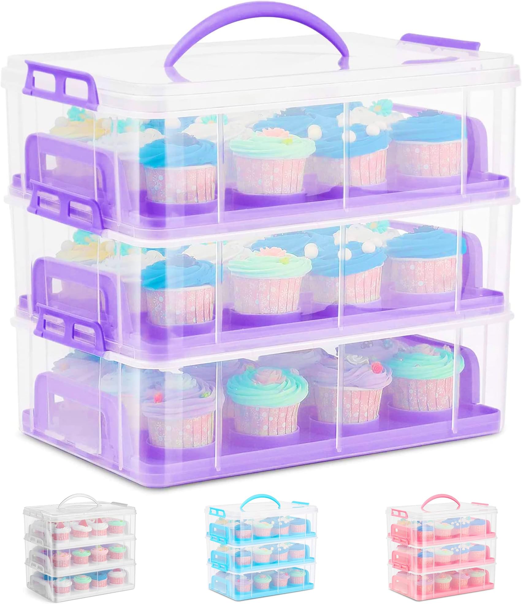 Oypla Pink 3 Tier 36 Cupcake Plastic Carrier Holder Storage Container ...
