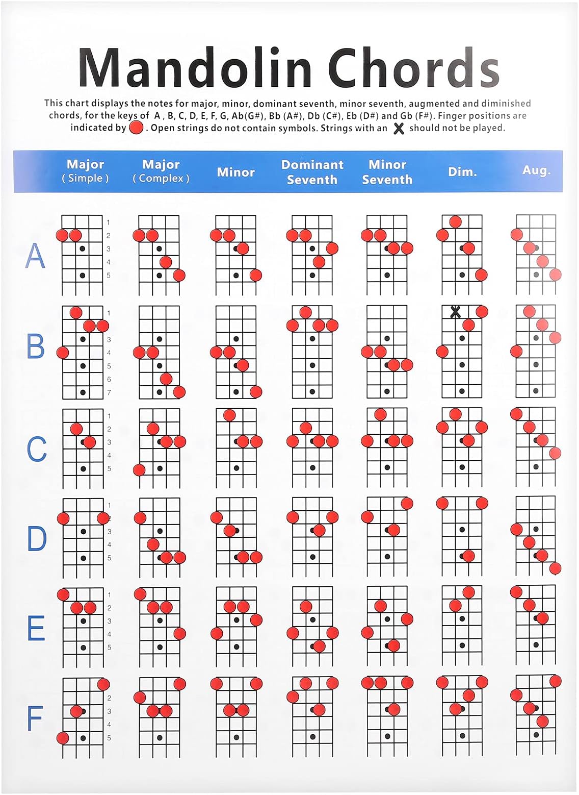 Amazon.com: Practical Mandolin Chord Chart Fretboard Notes Coated Paper ...