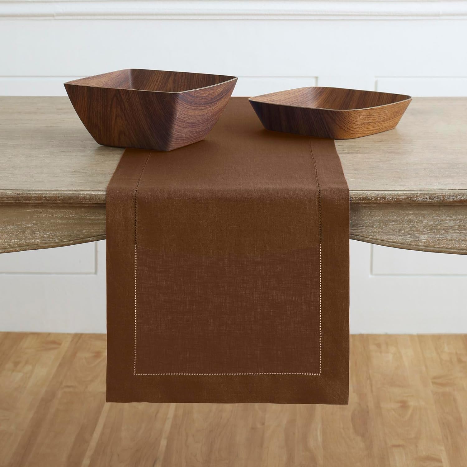 Amazon.com: Solino Home Linen Brown Table Runner 48 Inches - Classic ...