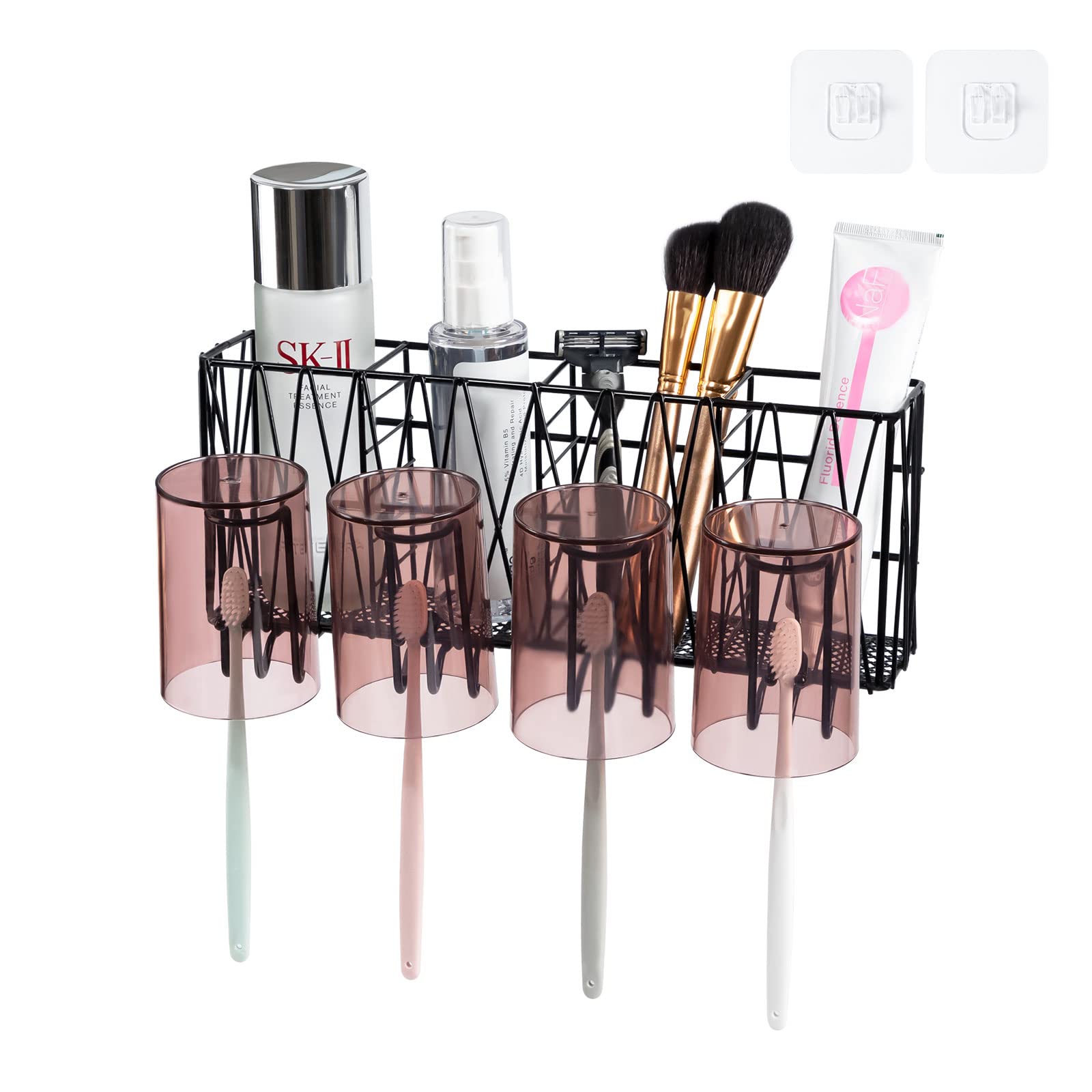 Joyask Wall Mount Toothbrush Holders for Barthroom with 4 Brush Slots ...