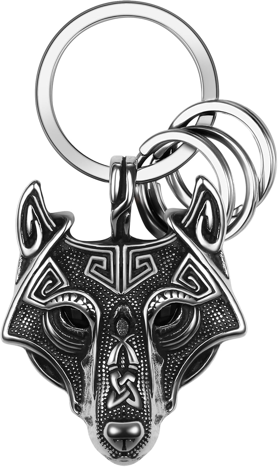 OIDEA Norse Viking Keychain for Men: Vintage Celtic Knot Wolf Head Key ...