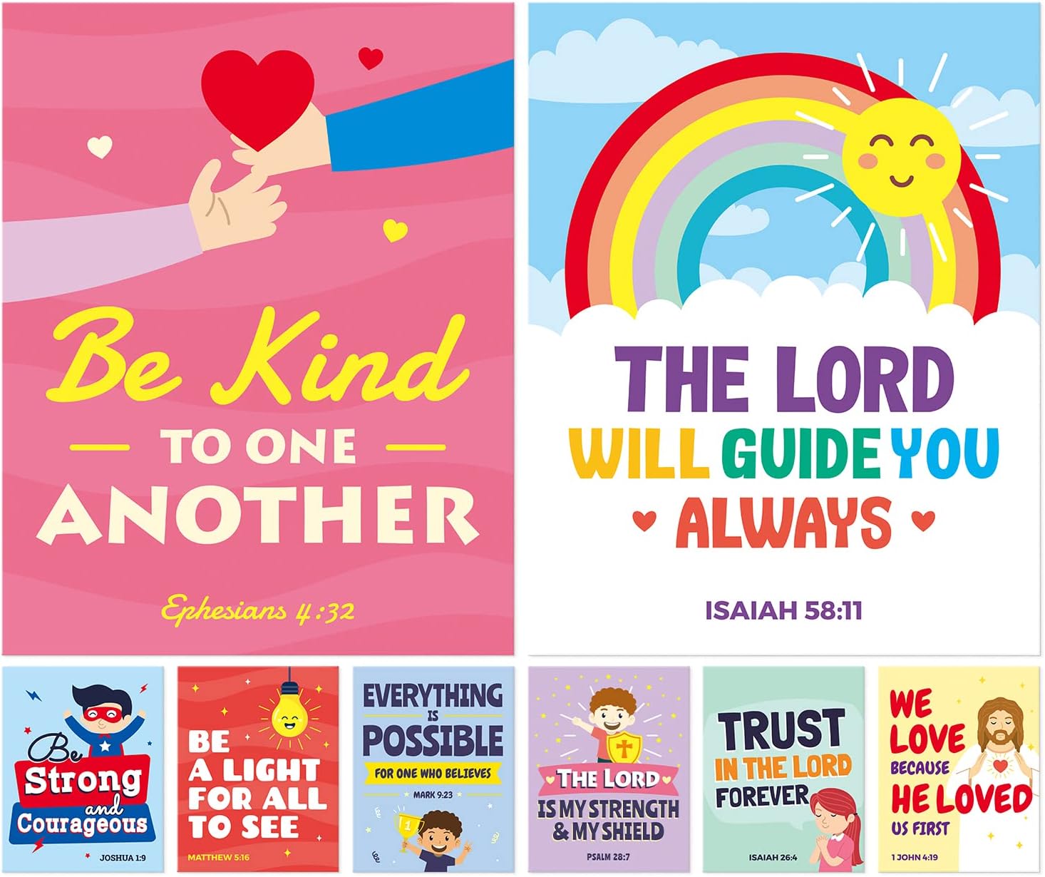 Amazon.com: S&O Bible Verse Wall Art Poster Set - Colorful Kids Sunday ...