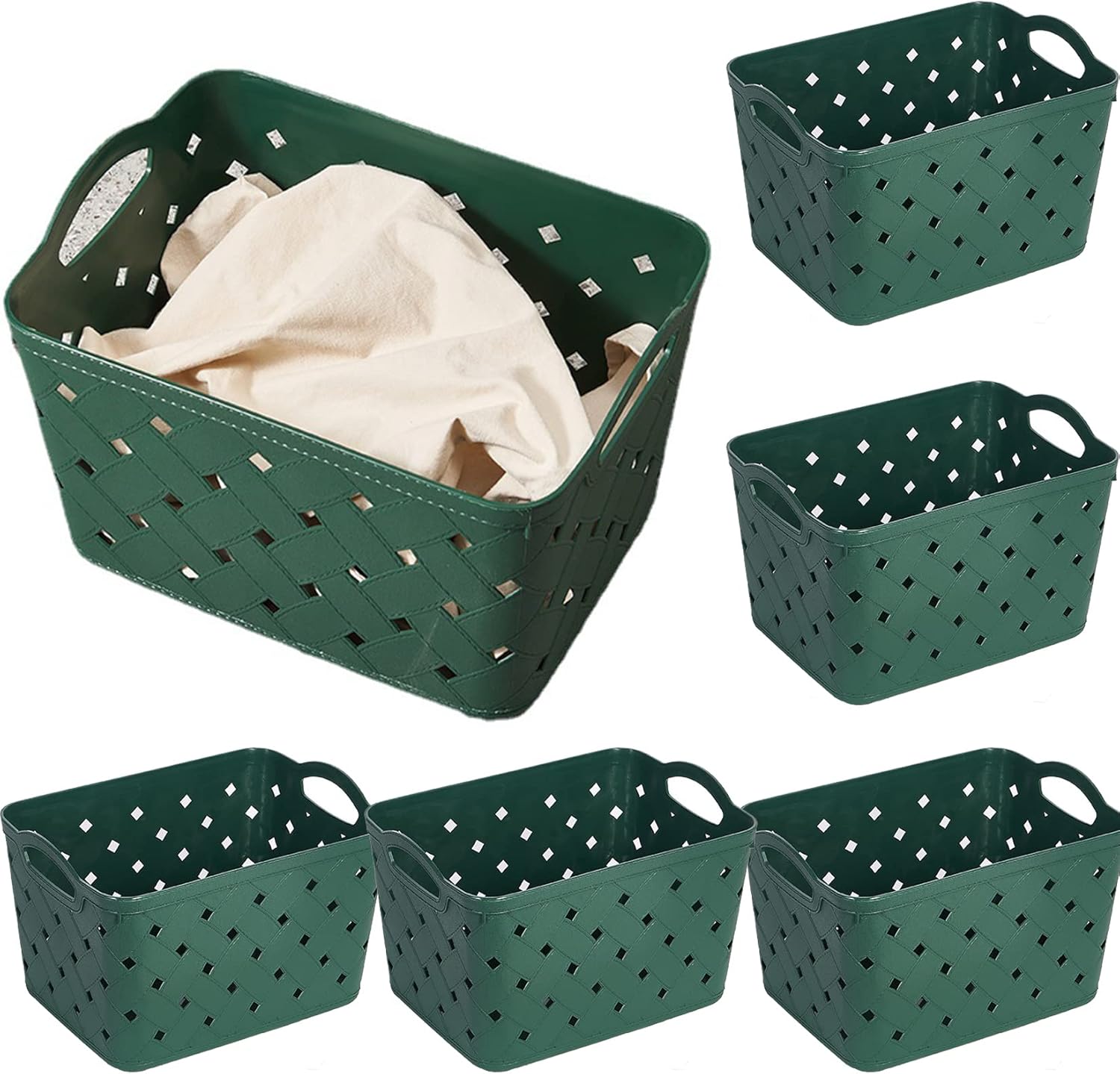 Amazon.com: 6 Pack Plastic Storage Basket Green, Small Plastic Woven ...