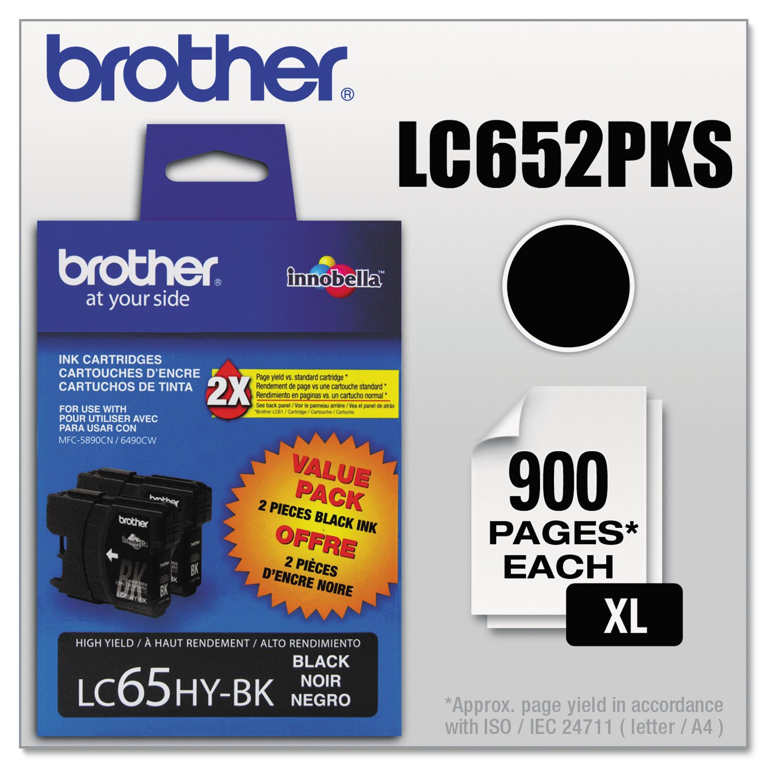 Amazon.com: Brother LC65HYBK2 High-Yield 2-Pack -Ink Cartridge, 900 ...
