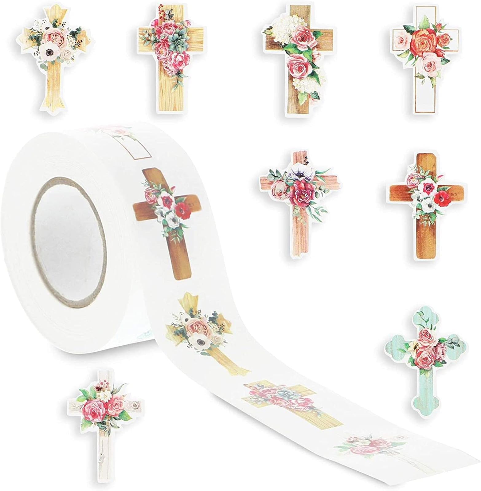 Amazon.com: Christian Stickers with 8 Floral Cross Designs (1 x 1.5 ...